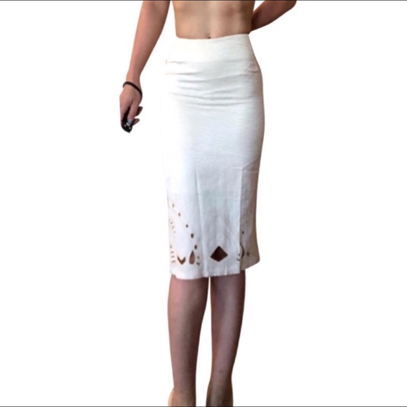 Zac Posen | Skirts | Zac Posen Cream Cut Out Pencil Straight Skirt 2 Xs ...